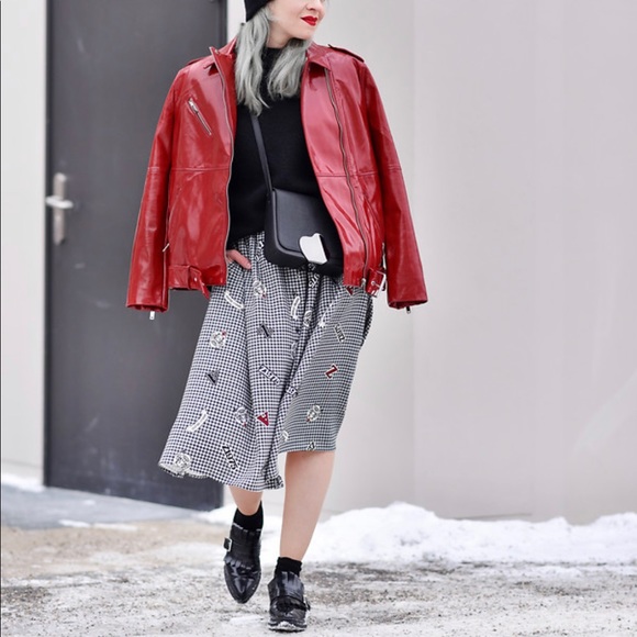 Zara | Jackets & Coats | Zara Red Patent Red Leather Biker Jacket ...